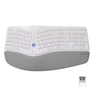 DeLUX Wireless Ergonomic Keyboard GM901D and Gaming Mouse M800PRO3370 White