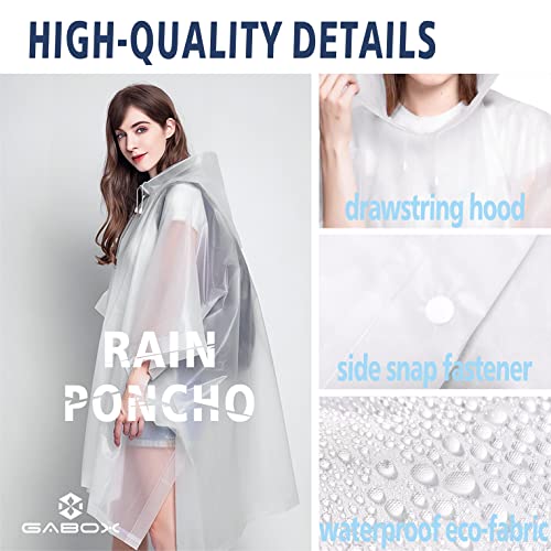 GABOX 𝟐 𝐏𝐚𝐜𝐤 𝐑𝐞𝐮𝐬𝐚𝐛𝐥𝐞 𝐄𝐕𝐀 𝐑𝐚𝐢𝐧 𝐏𝐨𝐧𝐜𝐡𝐨, Rain Coat Hood Camping Blanket Waterproof Raincoat for Adults Women Men Travel Hiking, White Color