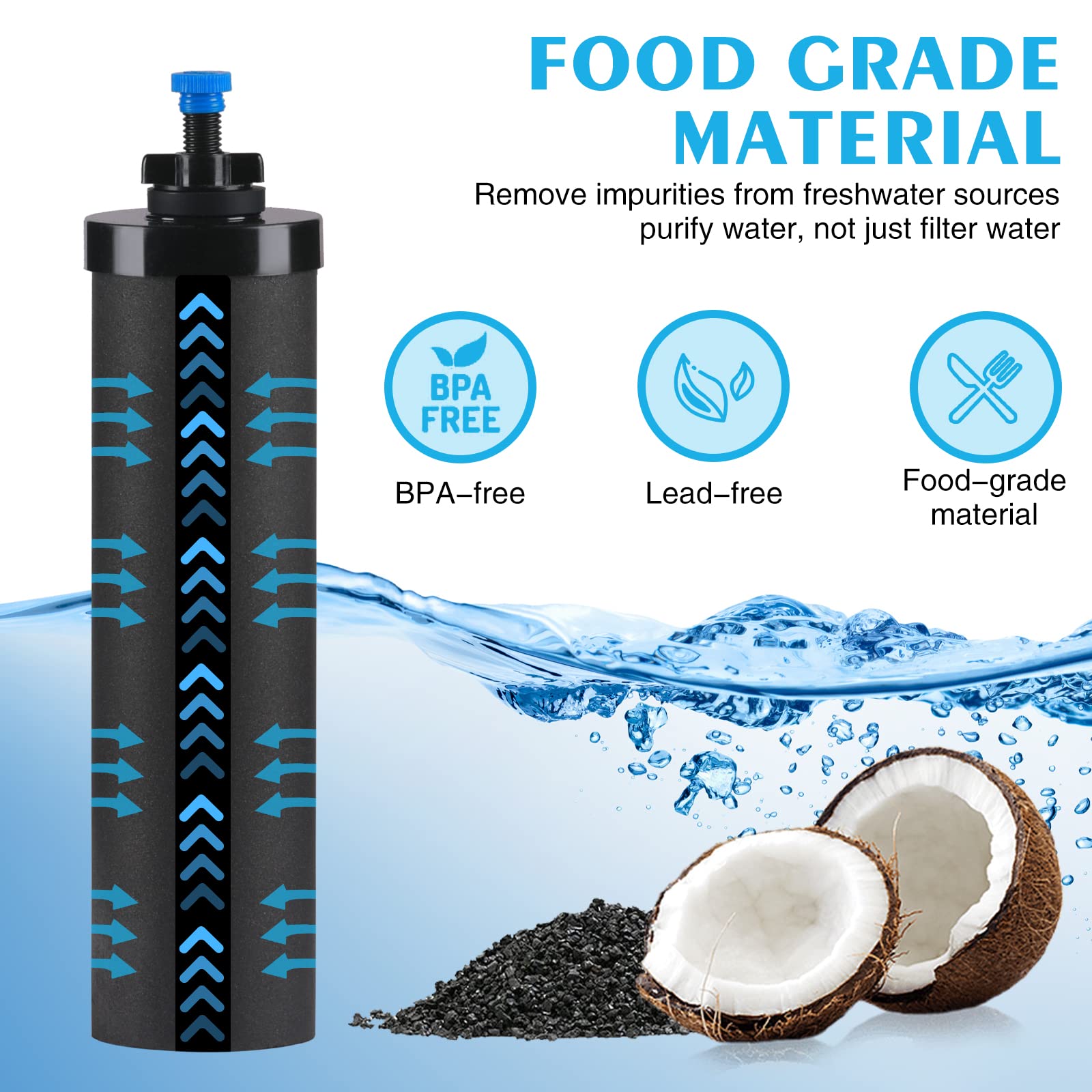 Water Filter Replacement for Water Filter Black Activated Carbon Filters，Compatible with Doulton Super Sterasyl and Traveler, Nomad, King, Big Series