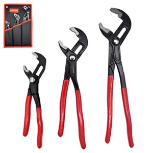 tooleague water pump pliers set, plumbing pliers, 7-inch 10-inch 12-inch groove slip joint set, push button quick adjustable pliers