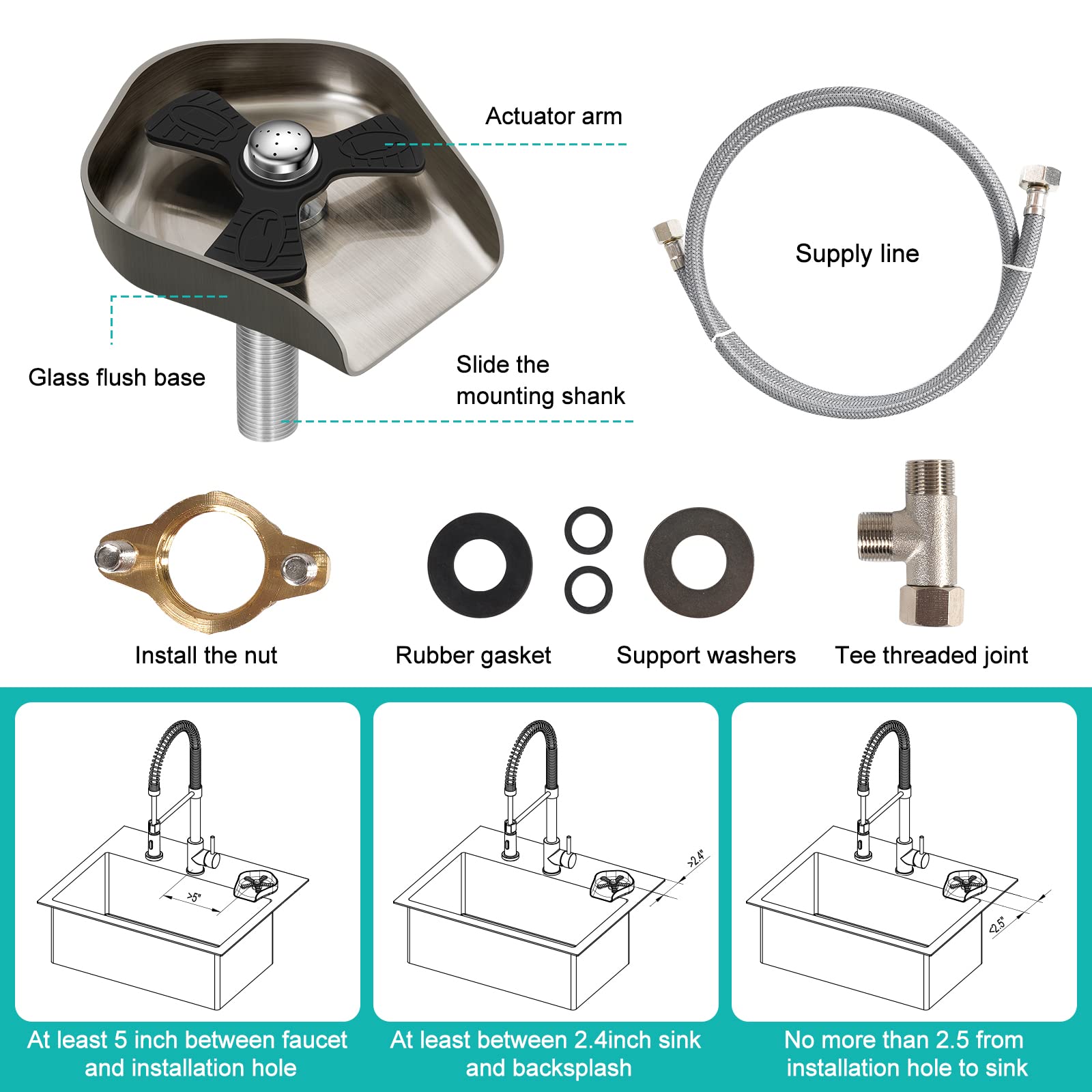 ACTASIAN Cup Washer for Sink Stainless Steel Glass Rinser for Kitchen Sink Cup Rinser for Sink Baby Bottle Washer