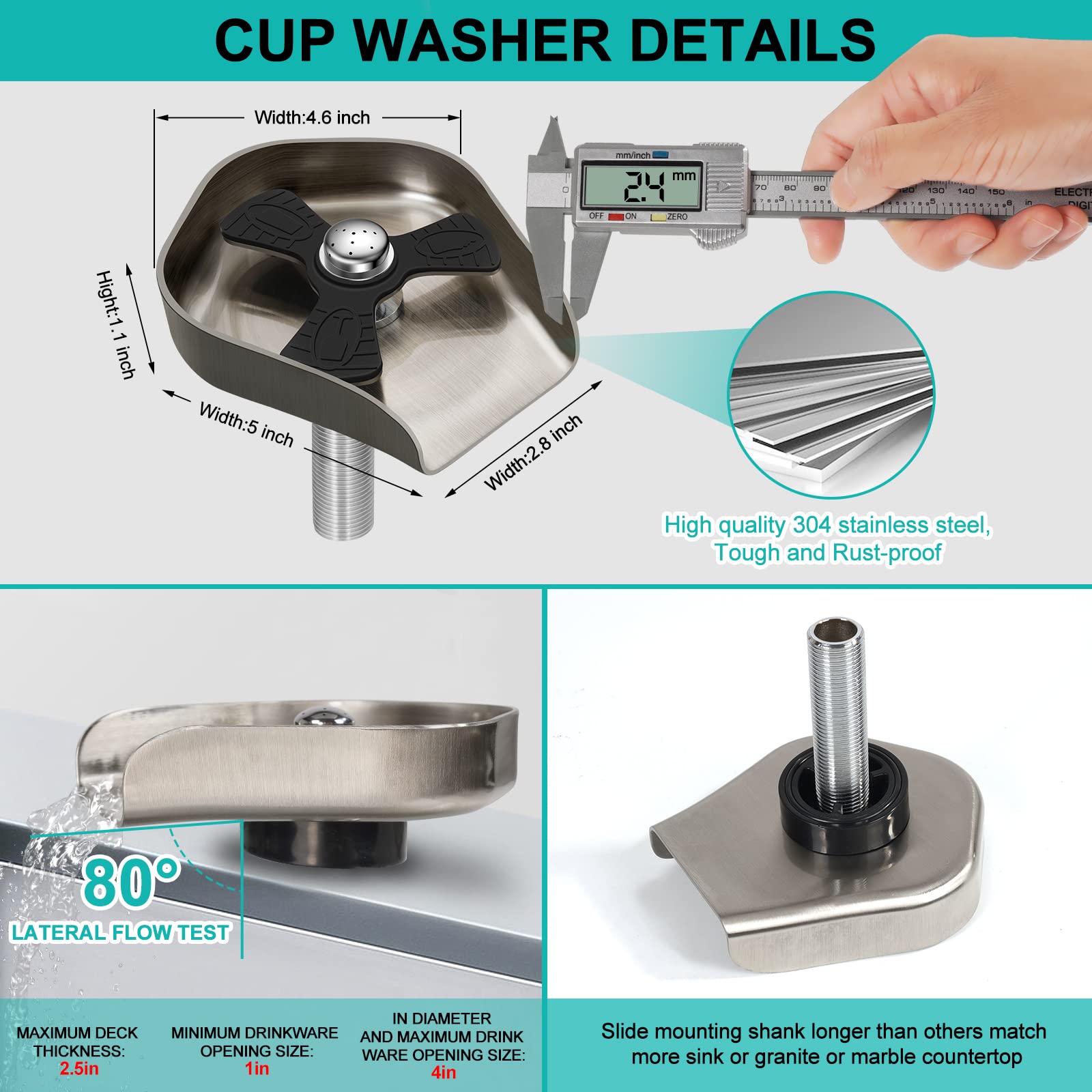 ACTASIAN Cup Washer for Sink Stainless Steel Glass Rinser for Kitchen Sink Cup Rinser for Sink Baby Bottle Washer