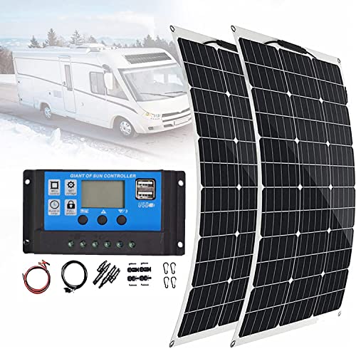 PHASFBJ Flexible Solar Panel Kit 18V Portable Solar Battery Charger with MPPT Controller, with Alligator clamp and car Charger Adapter Cable, for Boat, Car, Caravan,20a Controller