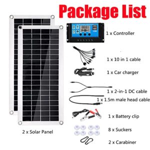 PHASFBJ Flexible Solar Panel Kit 18V Portable Solar Battery Charger with MPPT Controller, with Alligator clamp and car Charger Adapter Cable, for Boat, Car, Caravan,20a Controller