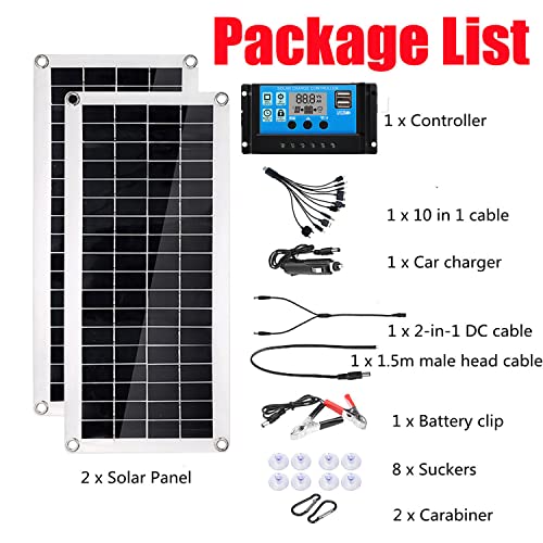 PHASFBJ Flexible Solar Panel Kit 18V Portable Solar Battery Charger with MPPT Controller, with Alligator clamp and car Charger Adapter Cable, for Boat, Car, Caravan,20a Controller