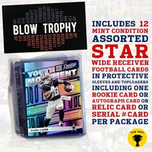 NFL Wide Receiver Football Card Bundle, Assorted Set of 12 Mint Star WR Football Cards Gift Set, Includes one Relic, Serial, or Rookie, Protected by Sleeve and Toploader with Fantasy Football eBook