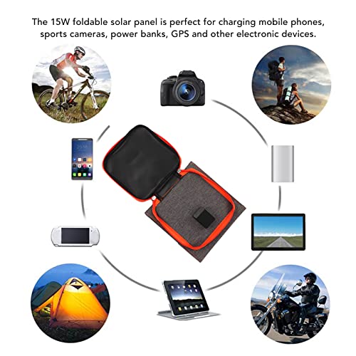 Solar Folding Bag Charger - Outdoor Portable 15W 5V Monocrystalline Silicon USB Solar Panel Charger for Camping Hiking