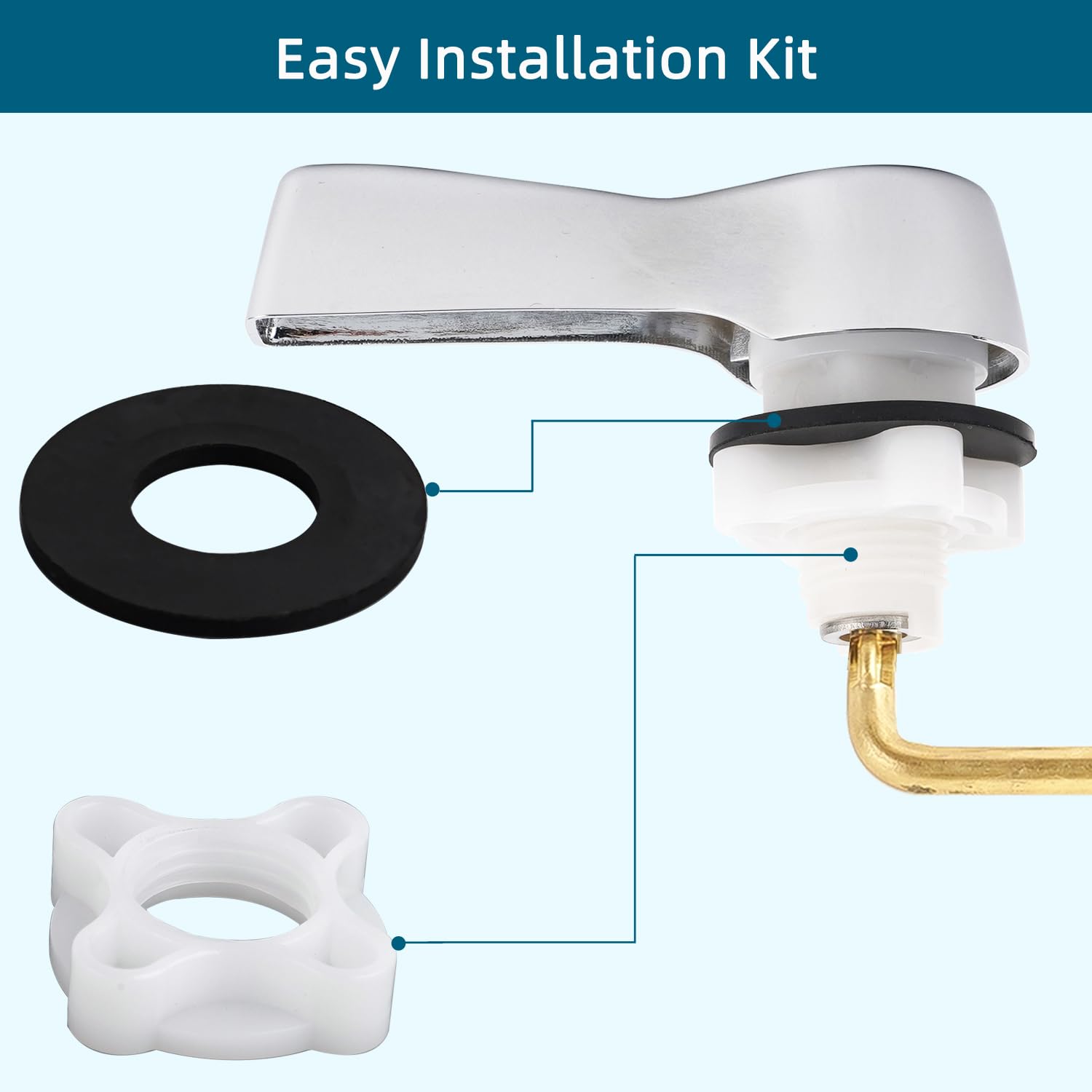 Hygie Rinse Universal Metal Toilet Handle Replacement Kit Front Mount Compatible with Kohler/Gerber/Glacier Bay Toilet Tank, Toilet Flusher Lever, Chrome