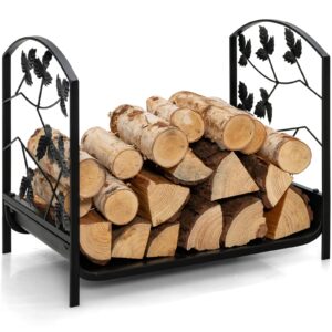 firewood rack outdoor indoor, fireplace wood storage holder with exquisite leaf patterns, heavy duty logs rack stand, fire wood rack bracket for stove fire pit, 110 lbs load capacity, easy assembly