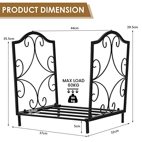 S AFSTAR 1.5Ft/17.5” Firewood Rack Outdoor Indoor, Heavy Duty Firewood Rack Bracket with Elegant Patterns & Raised Legs, Decorative Log Rack Wood Holder, Fireplace Wood Storage Rack, Easy Assembly