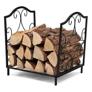 s afstar 1.5ft/17.5” firewood rack outdoor indoor, heavy duty firewood rack bracket with elegant patterns & raised legs, decorative log rack wood holder, fireplace wood storage rack, easy assembly