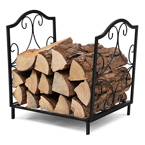 S AFSTAR 1.5Ft/17.5” Firewood Rack Outdoor Indoor, Heavy Duty Firewood Rack Bracket with Elegant Patterns & Raised Legs, Decorative Log Rack Wood Holder, Fireplace Wood Storage Rack, Easy Assembly