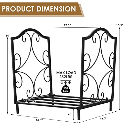 S AFSTAR 1.5Ft/17.5” Firewood Rack Outdoor Indoor, Heavy Duty Firewood Rack Bracket with Elegant Patterns & Raised Legs, Decorative Log Rack Wood Holder, Fireplace Wood Storage Rack, Easy Assembly