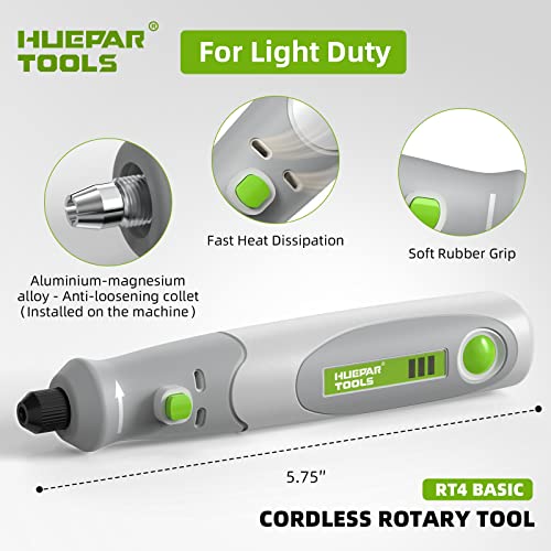 Huepar Tools Mini Cordless Rotary Tool 4V, 3-Speed Rotary Tool 5000-15000RPM with 58 Pcs Accessories, USB Charging Rotary Tool Kit for Sanding, Polishing, Drilling, Cleaning, DIY Crafts-RT4 Basic