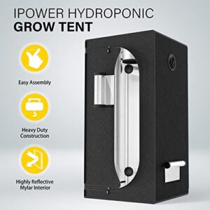 iPower 24"x24"x55" Water-Resistant Grow Tent, Mylar Hydroponic Tent with Observation Window and Removable Floor Tray, Tool Bag for Indoor Plant Seedling, Propagation, Blossom