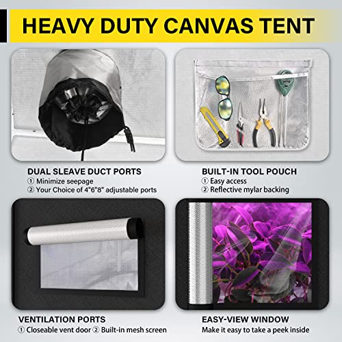 iPower 24"x24"x55" Water-Resistant Grow Tent, Mylar Hydroponic Tent with Observation Window and Removable Floor Tray, Tool Bag for Indoor Plant Seedling, Propagation, Blossom