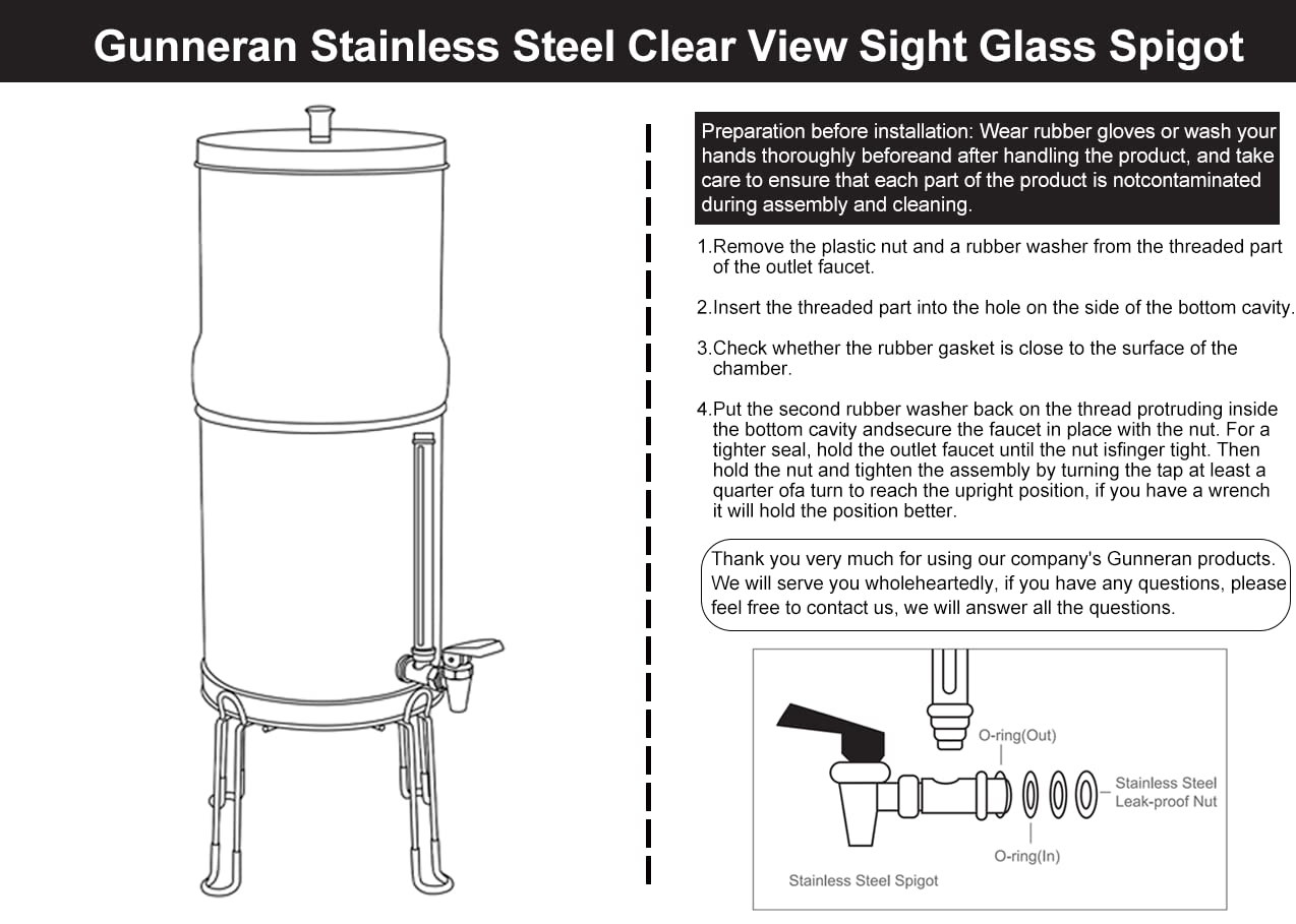 Stainless Steel Sight Glass Spigot with Clear View Water Level. 7''Sight Glass Compatible with Travel Berkey and Big Berkey System