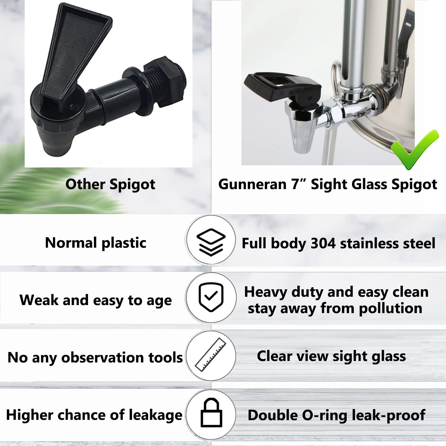 Stainless Steel Sight Glass Spigot with Clear View Water Level. 7''Sight Glass Compatible with Travel Berkey and Big Berkey System