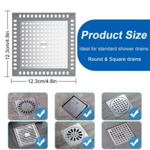 MFTEK Shower Drain Hair Catcher Square Shower Drain Cover, Hair Stopper Drain Strainer Trap for Bathroom Shower, Stainless Steel and Silicone