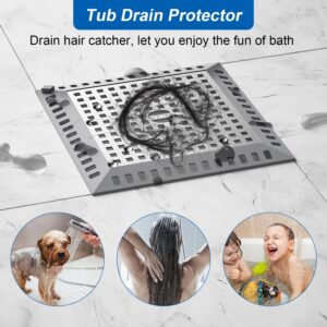 MFTEK Shower Drain Hair Catcher Square Shower Drain Cover, Hair Stopper Drain Strainer Trap for Bathroom Shower, Stainless Steel and Silicone