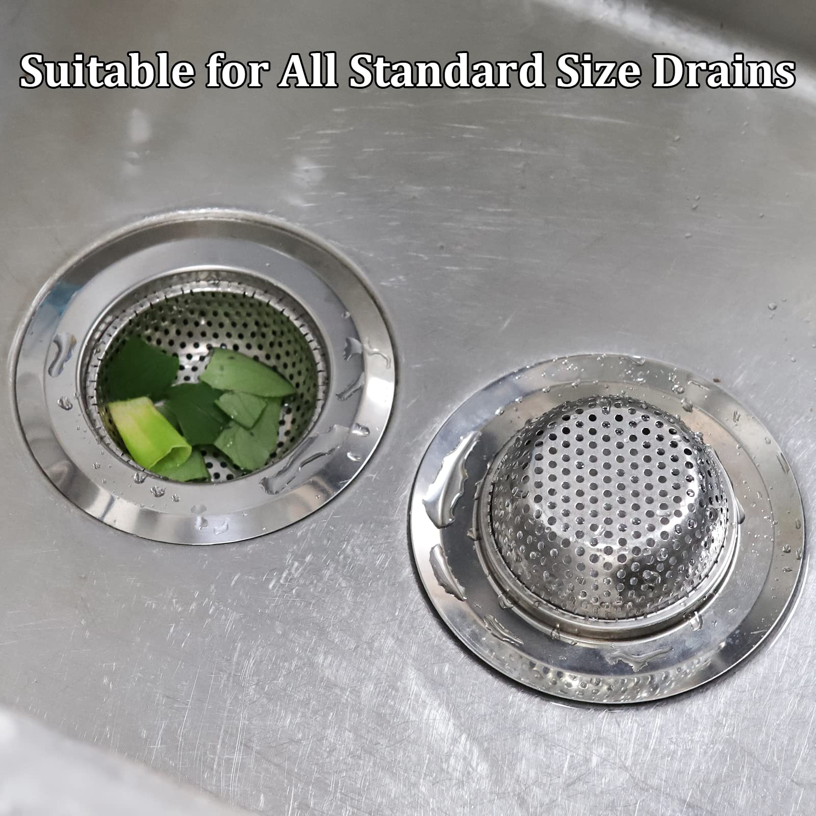 VMVN Kitchen Sink Strainer, Stainless Steel Sink Drain Strainers, 2pcs Drain Cover Stopper,4.5" Diameter for Kitchen Drain Basket,for Shower Bathtub Drain Hair Catcher