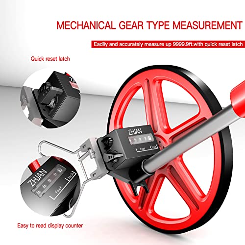 ZHJAN 12" Distance Measuring Wheel in Feet and Inches,Collapsible Rolling Measurement Wheel Measures Up To 9999.9 ft,Walking Measuring Wheel with Key 0 Function.