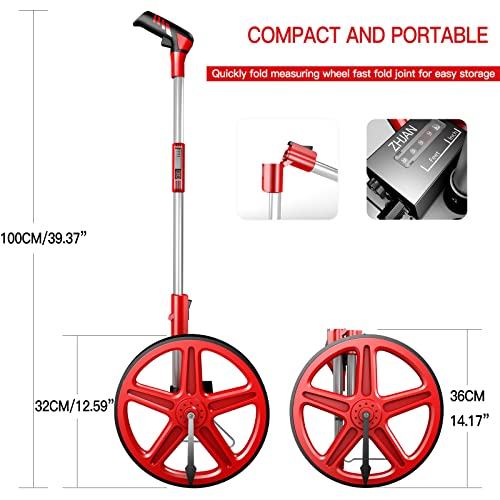 ZHJAN 12" Distance Measuring Wheel in Feet and Inches,Collapsible Rolling Measurement Wheel Measures Up To 9999.9 ft,Walking Measuring Wheel with Key 0 Function.