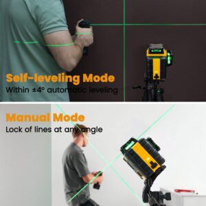 KAIWEETS Laser Level Green, 3X360° Laser Level, 3D Lines Laser 98ft/30M (Up to 196ft/60M with Detector) with Self-Levelling Mode, Manual Mode, Independents Windows, Magnetic Base