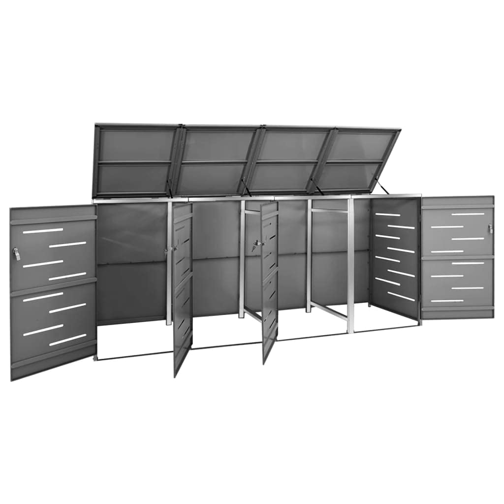 vidaXL Quadruple Wheelie Bin Shed 108.9"x30.5"x45.5" Stainless Steel