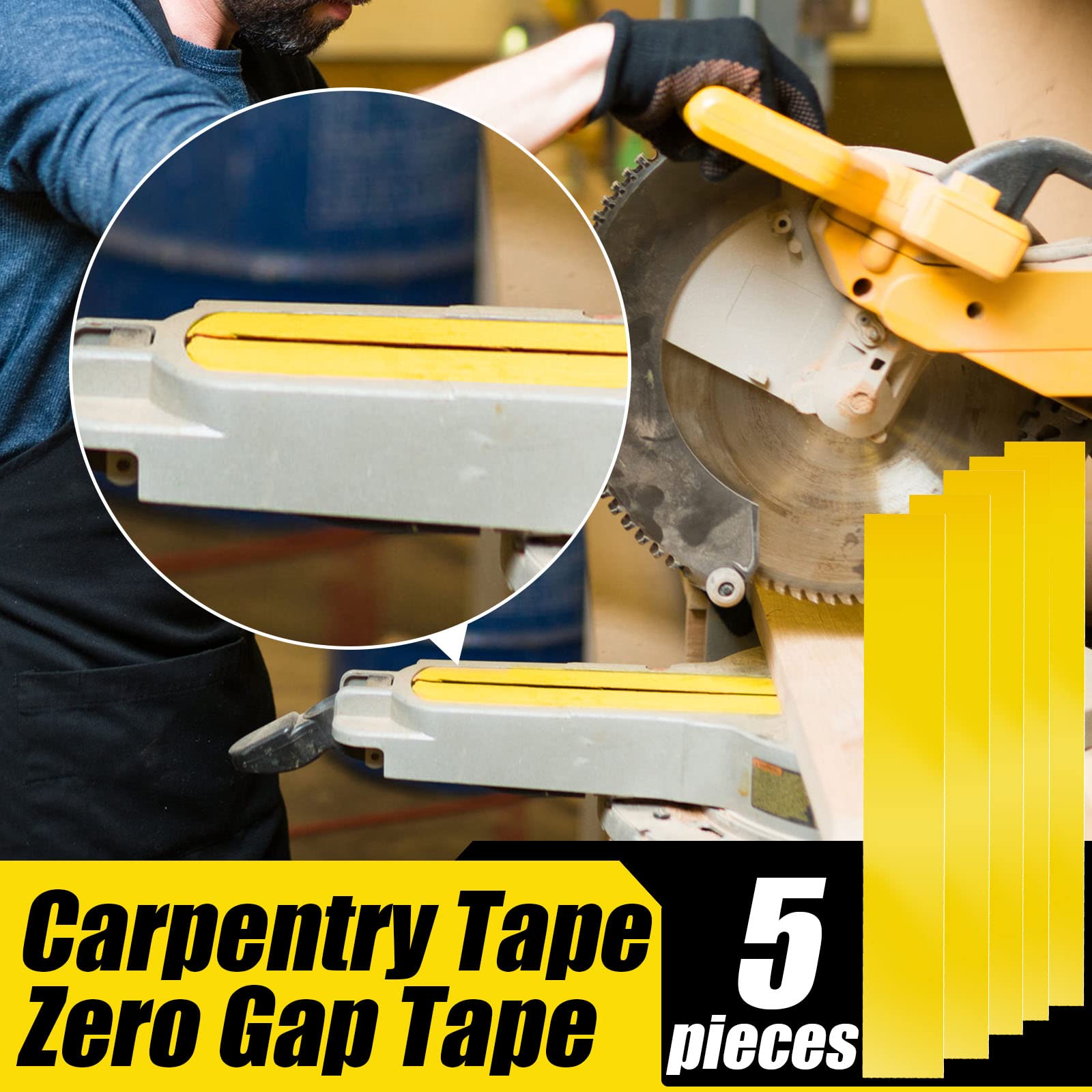 Zero Gap Woodworking Tape for More Accurate Cuts On Miter Saw Table Saw PVC Self Adhesive Strips for Positioning Wood Cutting, 2 x 14 Inch, Yellow (5 Pcs)