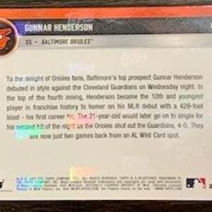 2022 Topps NOW #819 Gunnar Henderson RC Rookie (1st Hit Home Run) MLB Baseball Trading Card Baltimore Orioles