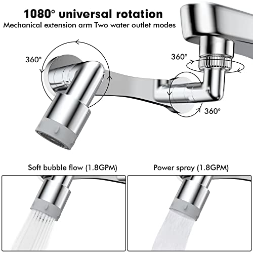 Faucet Extender| 1080 Rotatable Multifunctional Extension Faucet 2 Outlet Modes, Universal Splash Filter Faucet for Bathroom and Kitchen Sinks, Faucet Aerator Can Gentle Washing & Powerful Flushing.