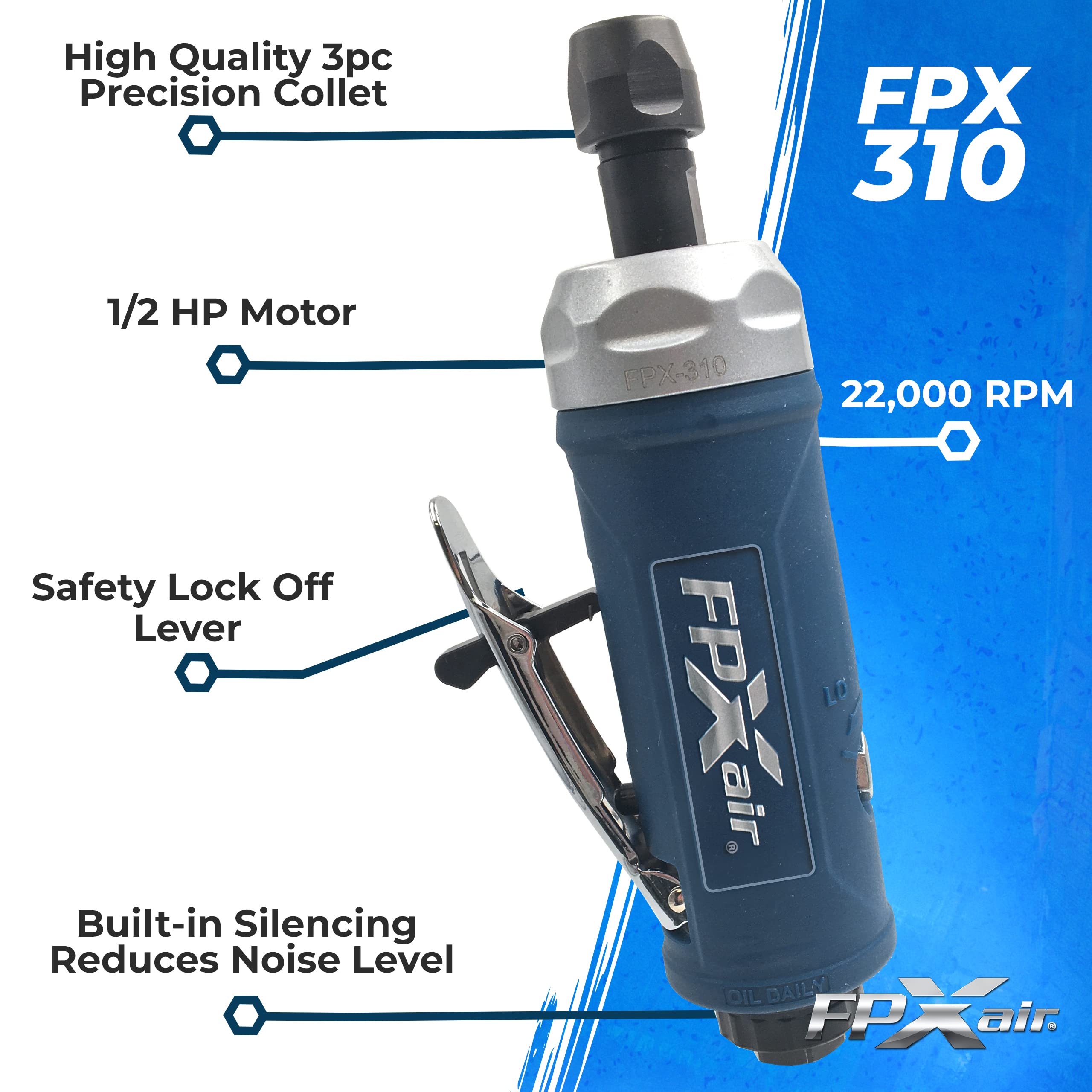 FPXAIR 1/4" Straight Die Grinder: FPX-310, Grinders, Pneumatic Automotive Tools