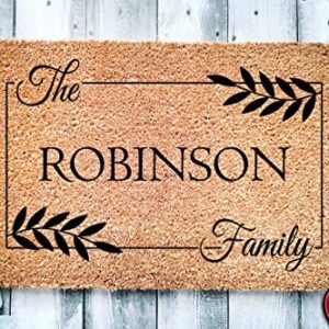 Botanical Pesonalized Family Name Door Mat | Wedding Gift | Last Name Custom Doormat | Premium Quality, Thick 100% Coir Coconut Husk Front & Made in the USA - Doormat