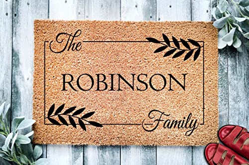 Botanical Pesonalized Family Name Door Mat | Wedding Gift | Last Name Custom Doormat | Premium Quality, Thick 100% Coir Coconut Husk Front & Made in the USA - Doormat