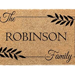 Botanical Pesonalized Family Name Door Mat | Wedding Gift | Last Name Custom Doormat | Premium Quality, Thick 100% Coir Coconut Husk Front & Made in the USA - Doormat