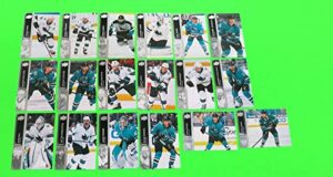 2021-22 upper deck hockey complete san jose sharks veteran team set of 18 cards (147 brent burns, 148 mario ferraro, 149 tomas hertl, 150 martin jones, 151 kevin labanc, 152 timo meier, 392 alexander barabanov, 393 rudolfs balcers, 394 logan couture, 395