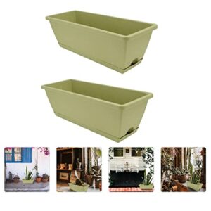 Yardwe 2pcs Balcony Indoor Shaped Flower Vegetable Hanging Trough Windowsill Rectangular Saucer Resin Décor, Nursery Tray Green Container Bonsai Porch Basin Household Basket