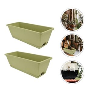 Yardwe 2pcs Balcony Indoor Shaped Flower Vegetable Hanging Trough Windowsill Rectangular Saucer Resin Décor, Nursery Tray Green Container Bonsai Porch Basin Household Basket