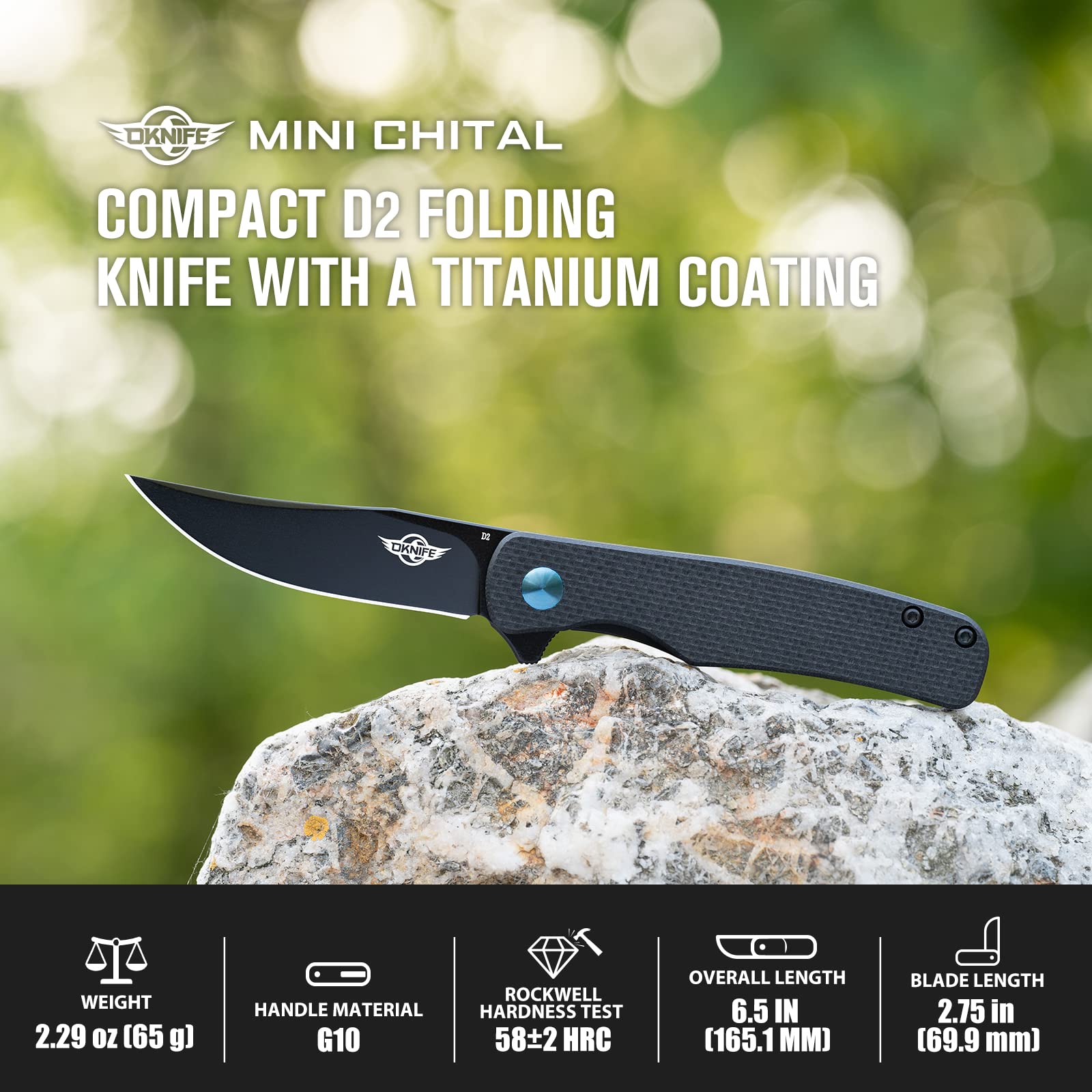 OKNIFE Chital Folding Pocket Knife (3.2inch) Liner Lock Tactical Knifel Bundles with Mini Chital Folding Pocket Knife (2.75 inch) Liner Lock EDC Tactical Knife