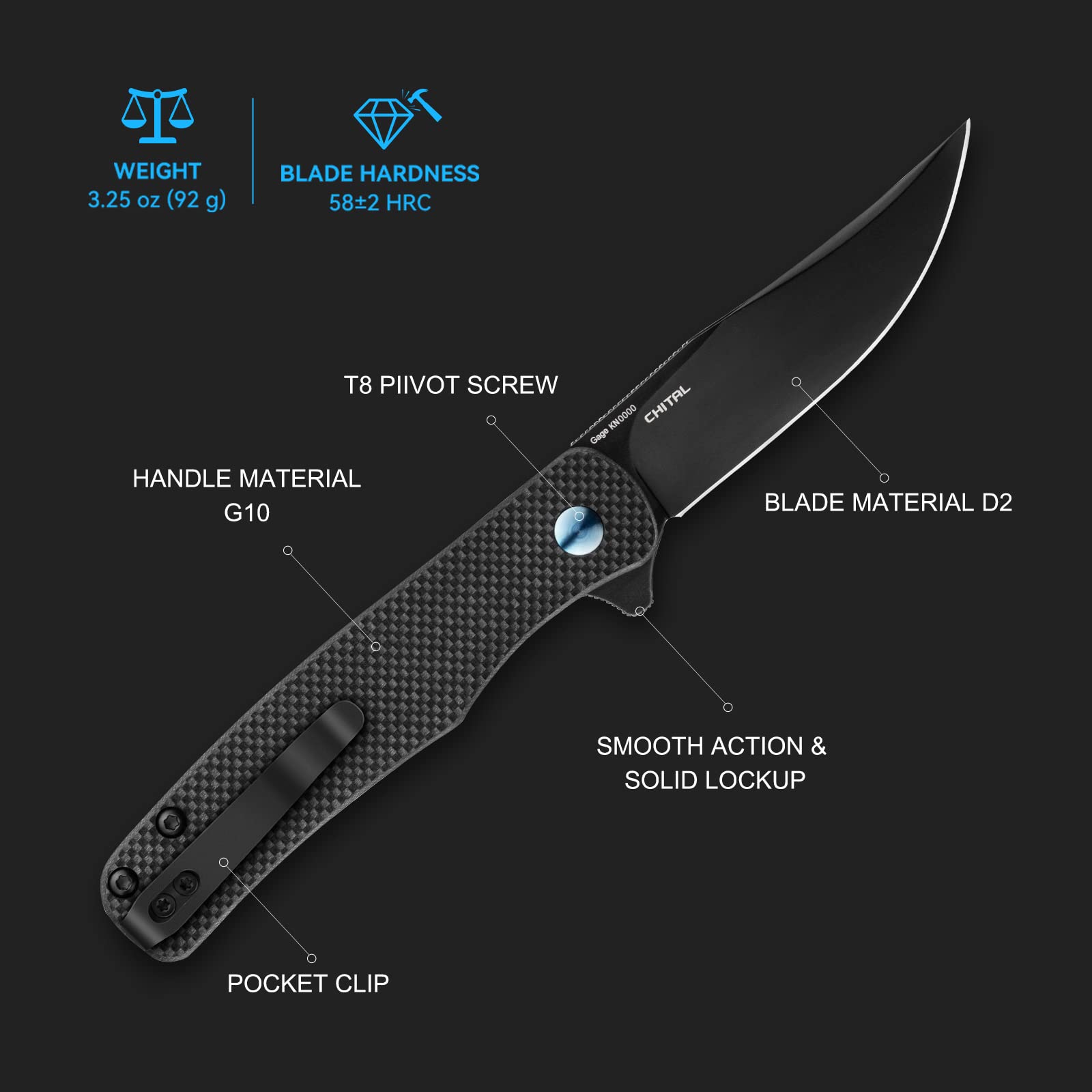 OKNIFE Chital Folding Pocket Knife (3.2inch) Liner Lock Tactical Knifel Bundles with Mini Chital Folding Pocket Knife (2.75 inch) Liner Lock EDC Tactical Knife