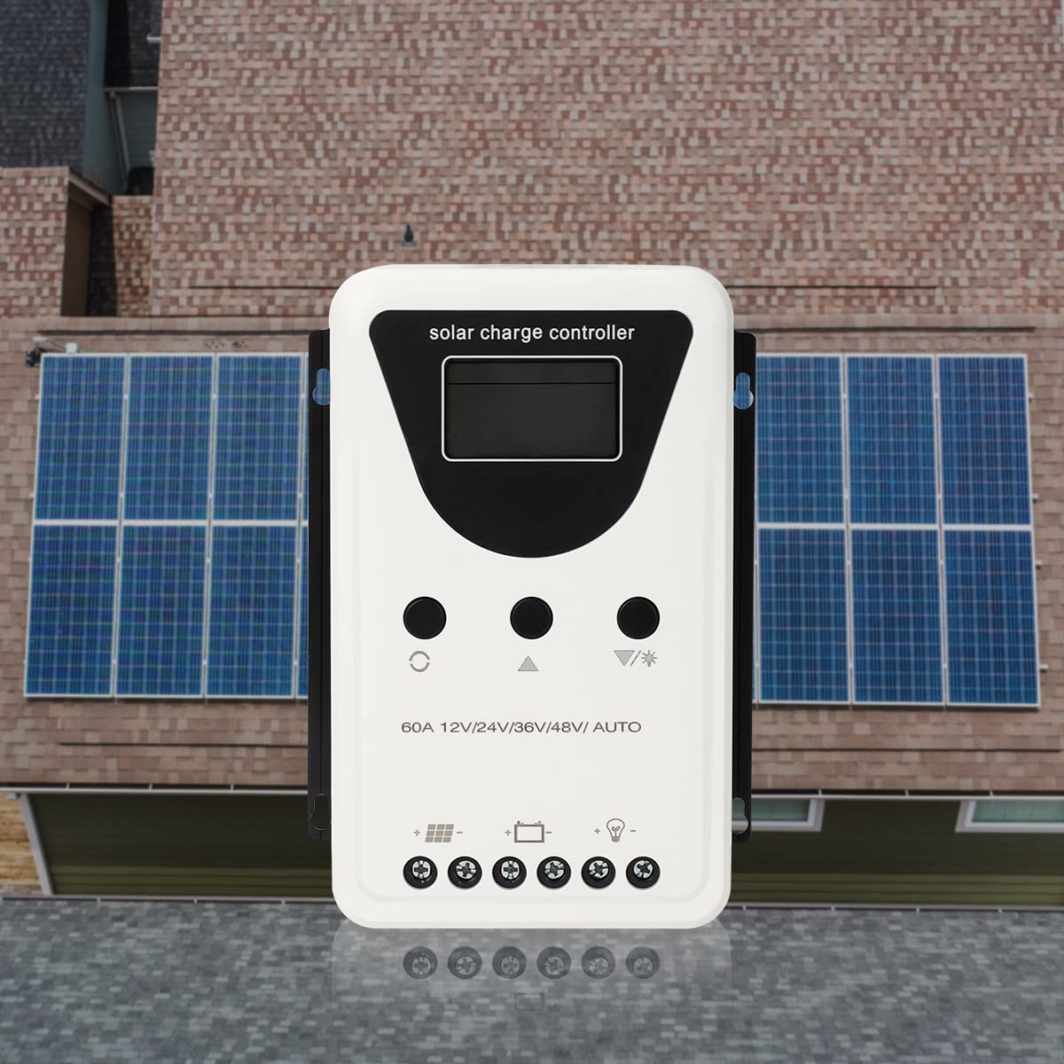 BreeRainz 60A Solar Charge Controller 12V/24V/36V/48V DC Input,PV Solar Panel Regulator w/LCD Display for Lithium/Sealed/Ge/Flood Battery