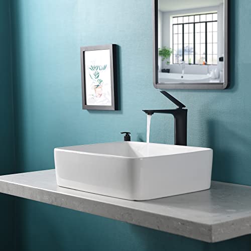 Davivy 19''X 14.5'' Rectangle Vessel Sink with Pop Up Drain,Bathroom Vessel Sinks,White Vessel Sink,Bathroom Sinks Above Counter,Ceramic Vessel Sink,Counter Top Sink,Sink Bowls for Bathroom