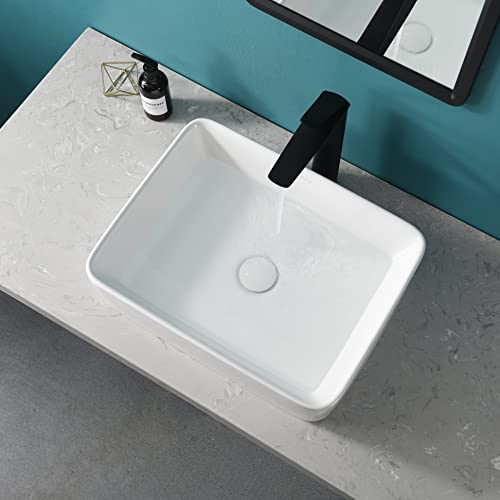 Davivy 19''X 14.5'' Rectangle Vessel Sink with Pop Up Drain,Bathroom Vessel Sinks,White Vessel Sink,Bathroom Sinks Above Counter,Ceramic Vessel Sink,Counter Top Sink,Sink Bowls for Bathroom