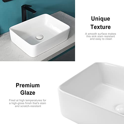 Davivy 19''X 14.5'' Rectangle Vessel Sink with Pop Up Drain,Bathroom Vessel Sinks,White Vessel Sink,Bathroom Sinks Above Counter,Ceramic Vessel Sink,Counter Top Sink,Sink Bowls for Bathroom