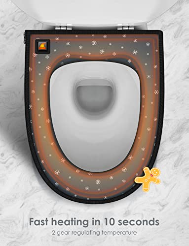 Heated Toilet Seat Cover - LIPSUN Electric Heated Toilet Cushion Washable, 2 Levels Fast Heating/Constant Temperature, Toilet Seat Warmver for Round Shape Toilet, Gift for Winter & Christmas