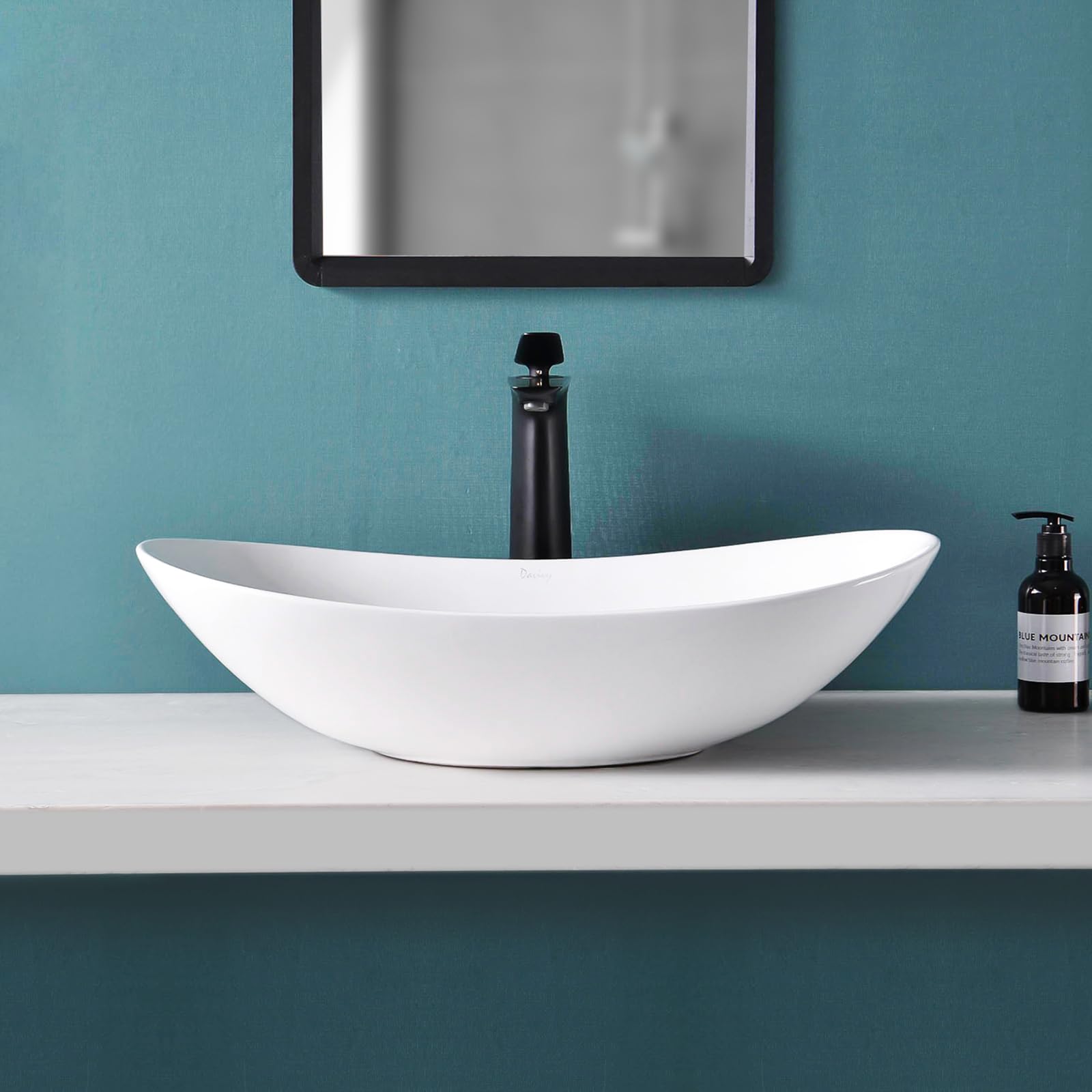 Davivy 24'' X 13.8'' Oval Vessel Sink with Pop Up Drain,Bathroom Vessel Sinks,Bathroom Sinks Above Counter,White Vessel Sink,Counter top Sink,Ceramic Vessel Sink,Oval Sink Bowls for Bathroom