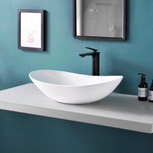 Davivy 24'' X 13.8'' Oval Vessel Sink with Pop Up Drain,Bathroom Vessel Sinks,Bathroom Sinks Above Counter,White Vessel Sink,Counter top Sink,Ceramic Vessel Sink,Oval Sink Bowls for Bathroom