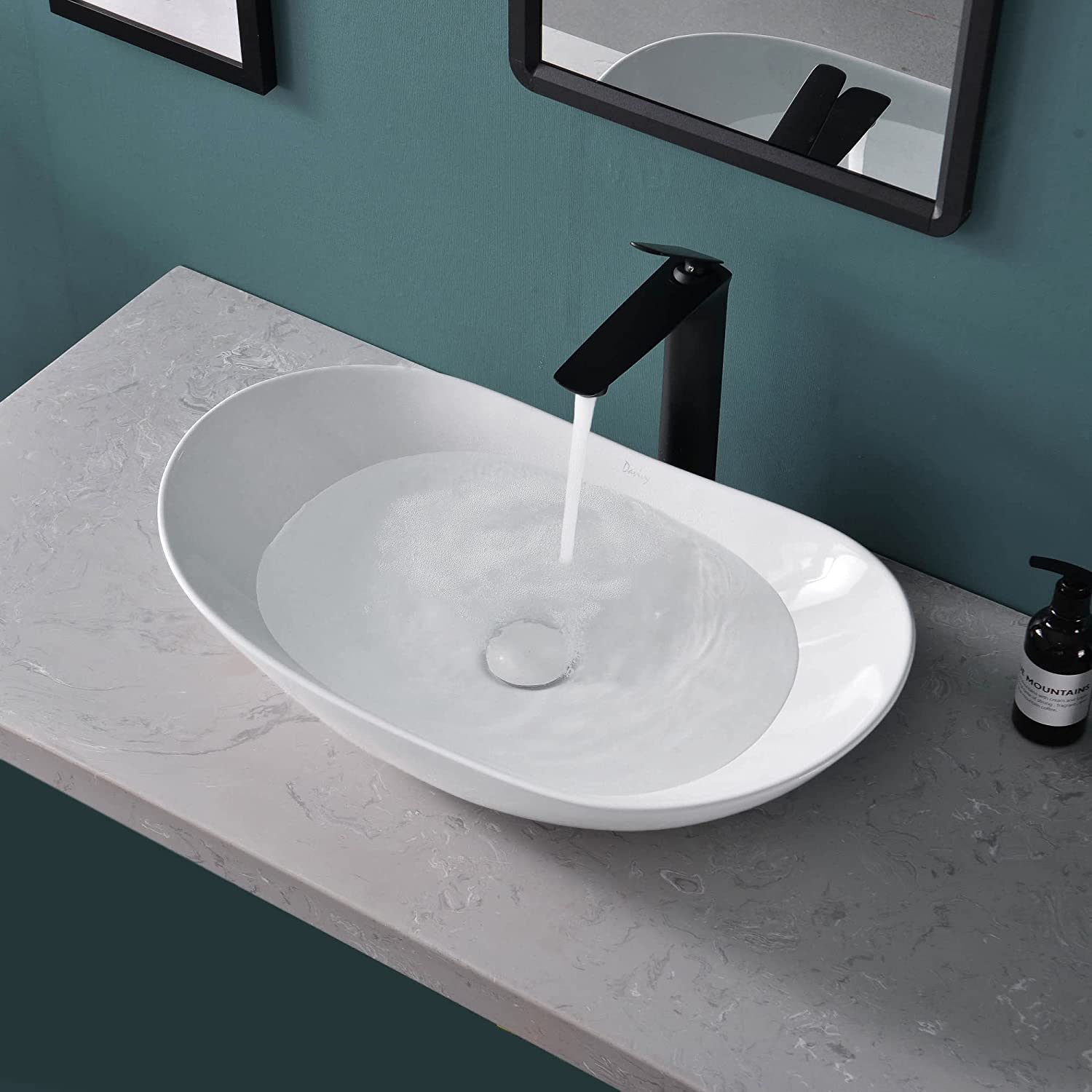 Davivy 24'' X 13.8'' Oval Vessel Sink with Pop Up Drain,Bathroom Vessel Sinks,Bathroom Sinks Above Counter,White Vessel Sink,Counter top Sink,Ceramic Vessel Sink,Oval Sink Bowls for Bathroom