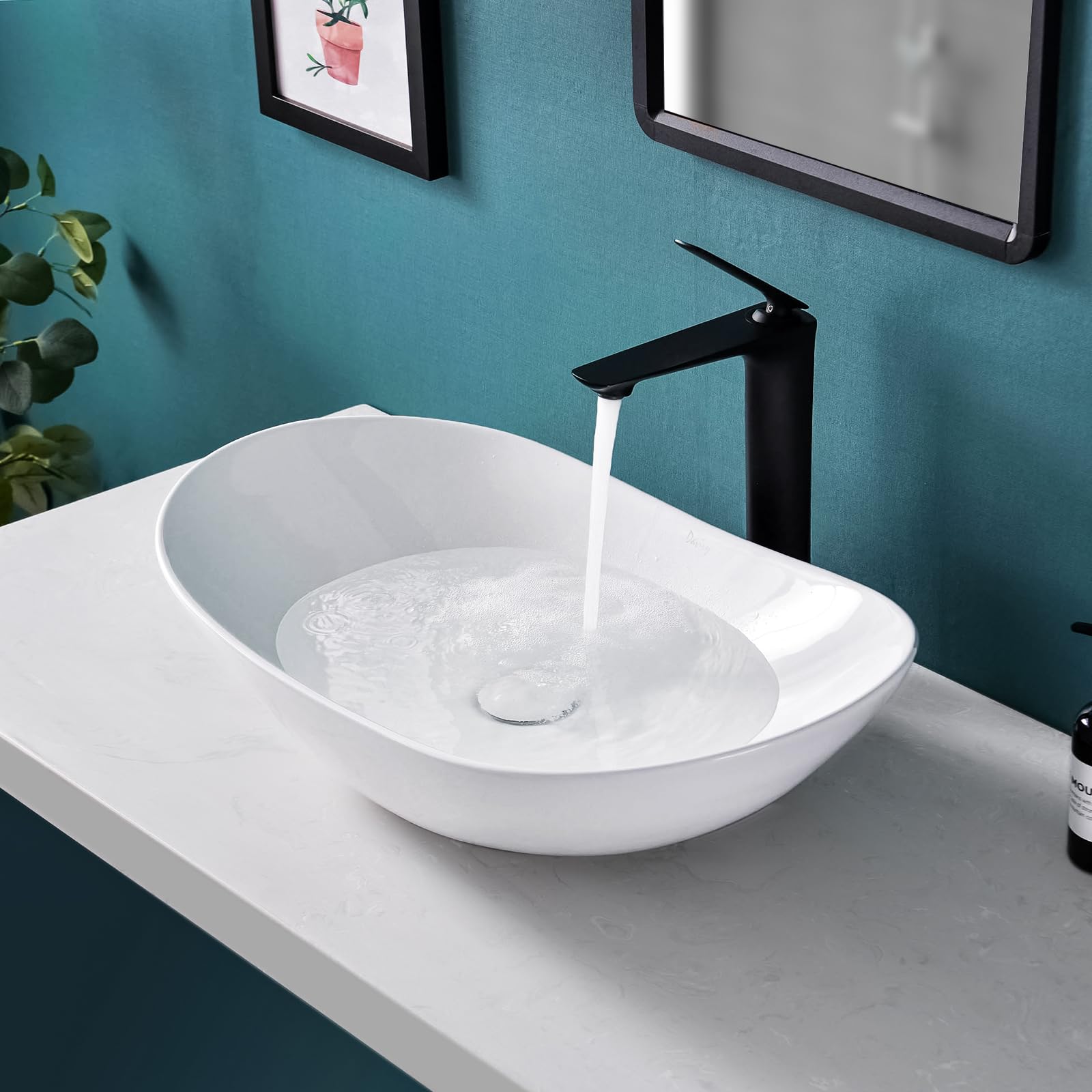 Davivy 24'' X 13.8'' Oval Vessel Sink with Pop Up Drain,Bathroom Vessel Sinks,Bathroom Sinks Above Counter,White Vessel Sink,Counter top Sink,Ceramic Vessel Sink,Oval Sink Bowls for Bathroom